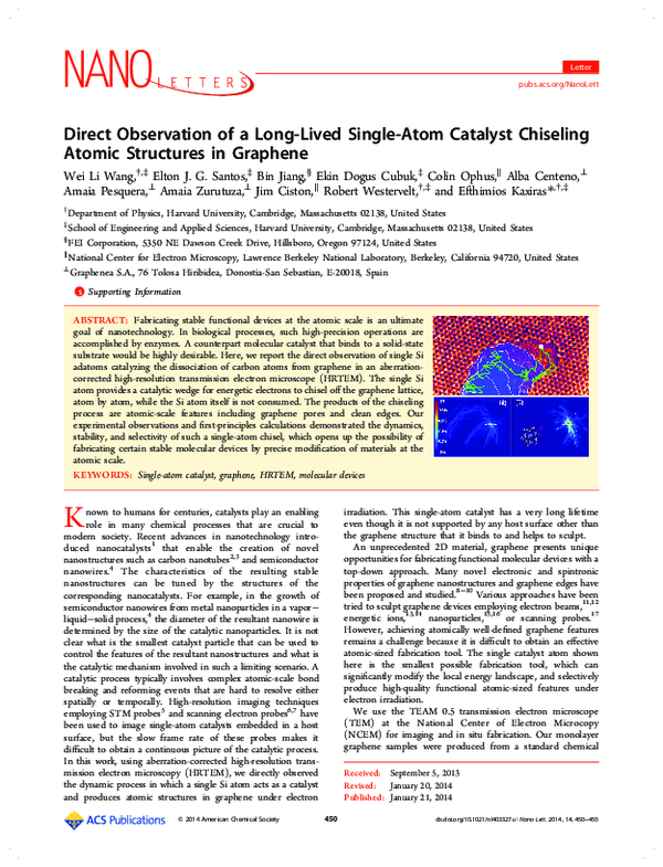 (PDF) Direct Observation of a Long-Lived Single-Atom Catalyst Chiseling ...