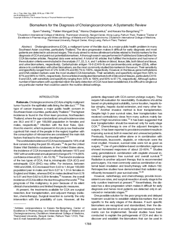 (PDF) Biomarkers for the Diagnosis of Cholangiocarcinoma: A Systematic Review