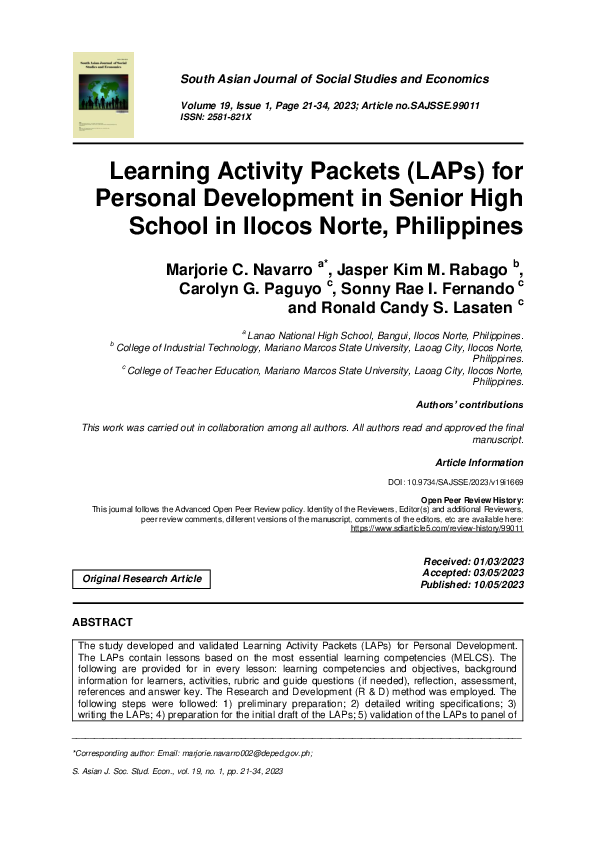 (PDF) Learning Activity Packets (LAPs) for Personal Development in ...