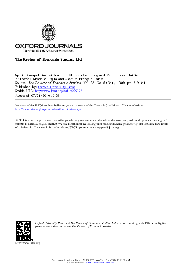 (PDF) Spatial Competition with a Land Market: Hotelling and Von Thunen ...