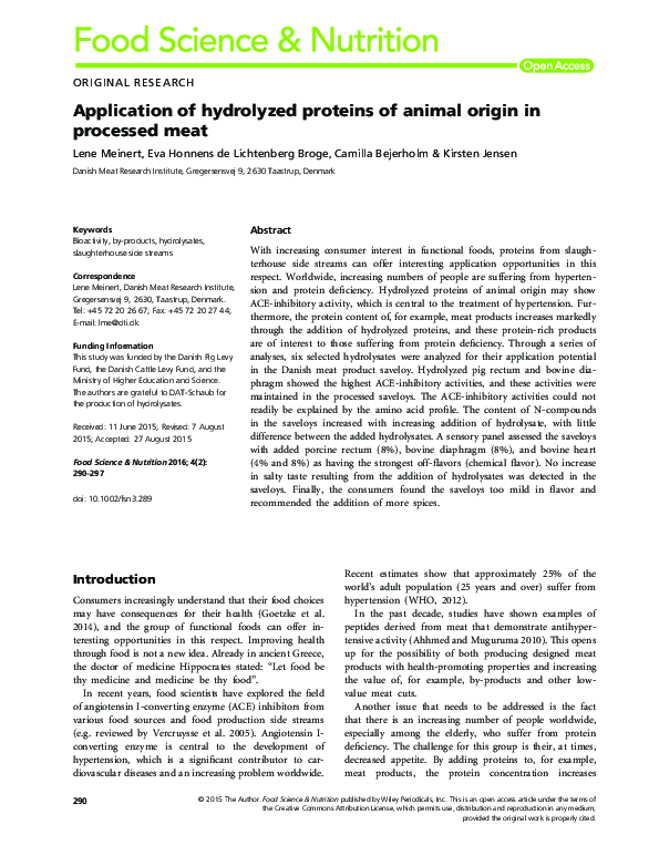 (PDF) Application of hydrolyzed proteins of animal origin in processed meat