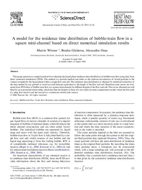 (PDF) A model for the residence time distribution of bubble-train flow in a square mini-channel ...