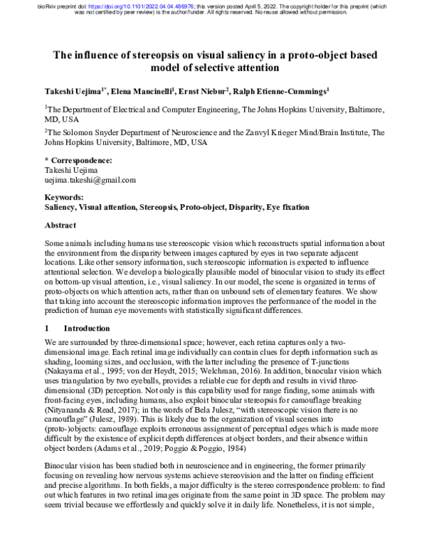(PDF) The influence of stereopsis on visual saliency in a proto-object based model of selective ...
