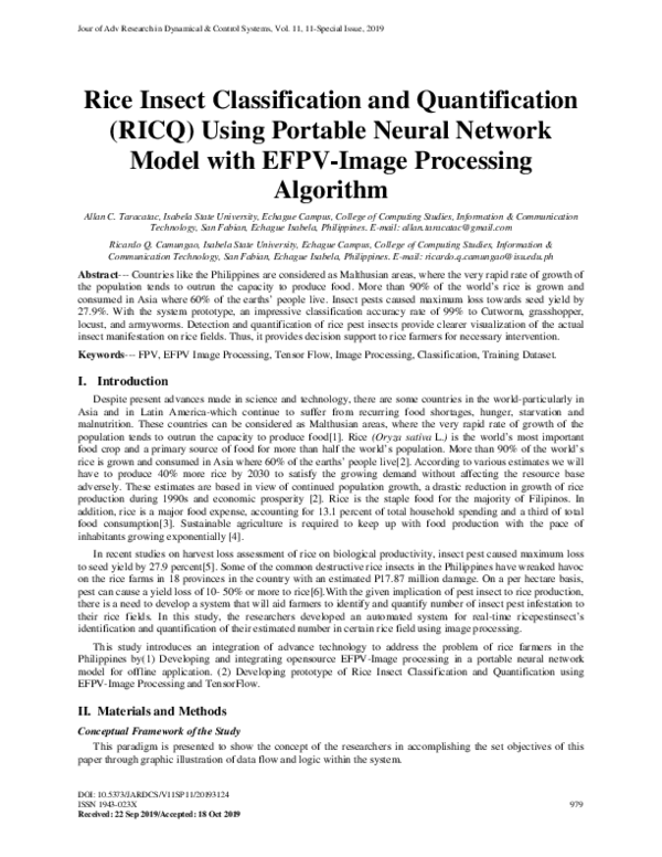 (PDF) Rice Insect Classification and Quantification (RICQ) Using Portable Neural Network Model ...