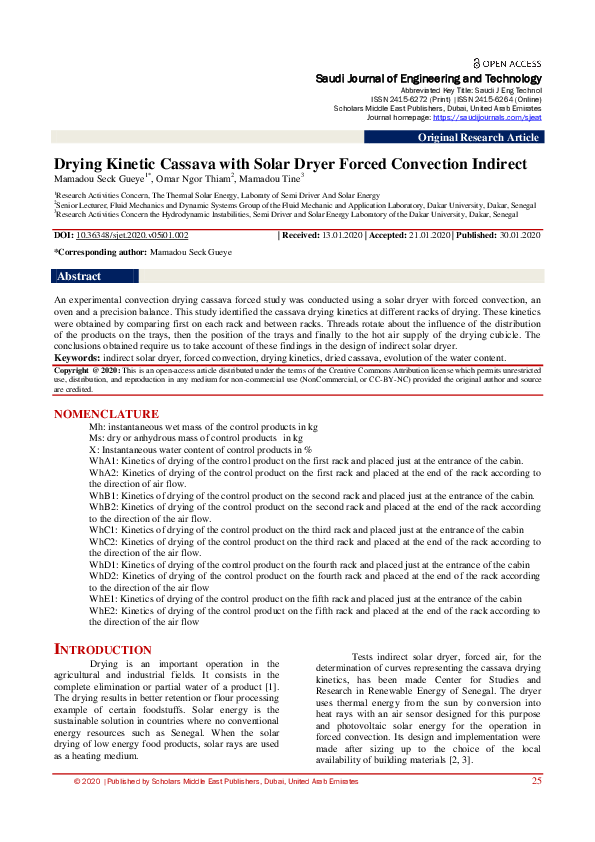 (PDF) Drying Kinetic Cassava with Solar Dryer Forced Convection Indirect