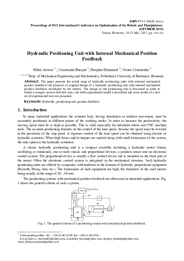 (PDF) Hydraulic Positioning Unit with Internal Mechanical Position Feedback