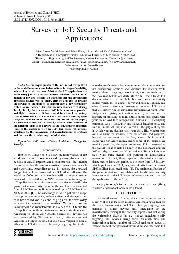 (PDF) Survey on IoT: Security Threats and Applications