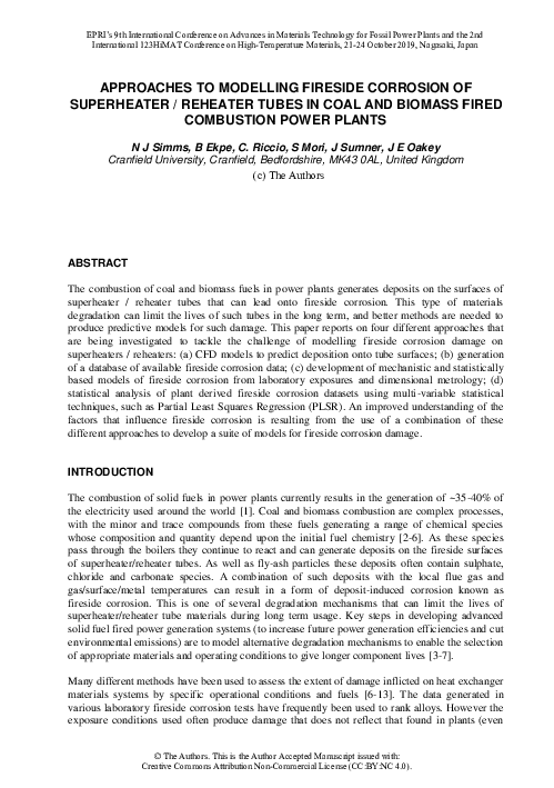 (PDF) Approaches to Modelling Fireside Corrosion of Superheater / Reheater Tubes in Coal and ...