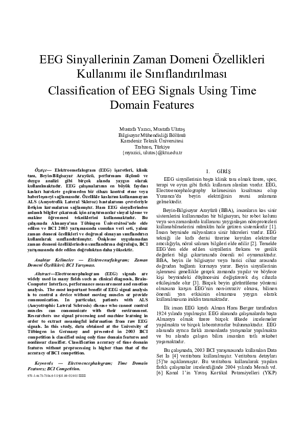 (PDF) Classification of EEG signals using time domain features (PDF) Classification of EEG signals using time domain features