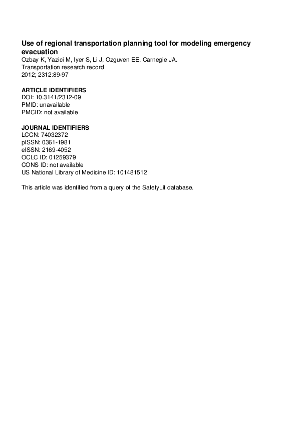 (PDF) Use of Regional Transportation Planning Tool for Modeling ...