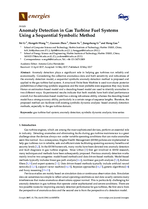 Pdf Anomaly Detection On Gas Turbine Fuel System Using A Sequential Symbolic Method
