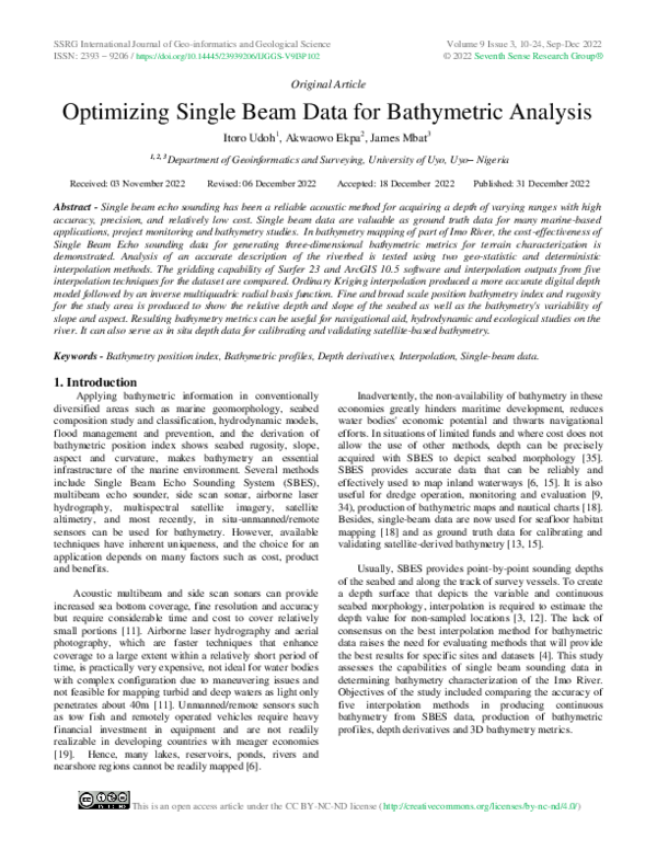 (PDF) Optimizing Single Beam Data for Bathymetric Analysis (PDF) Optimizing Single Beam Data for Bathymetric Analysis
