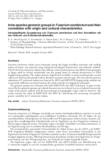 (PDF) Intra-species genomic groups in Fusarium semitectum and their ...