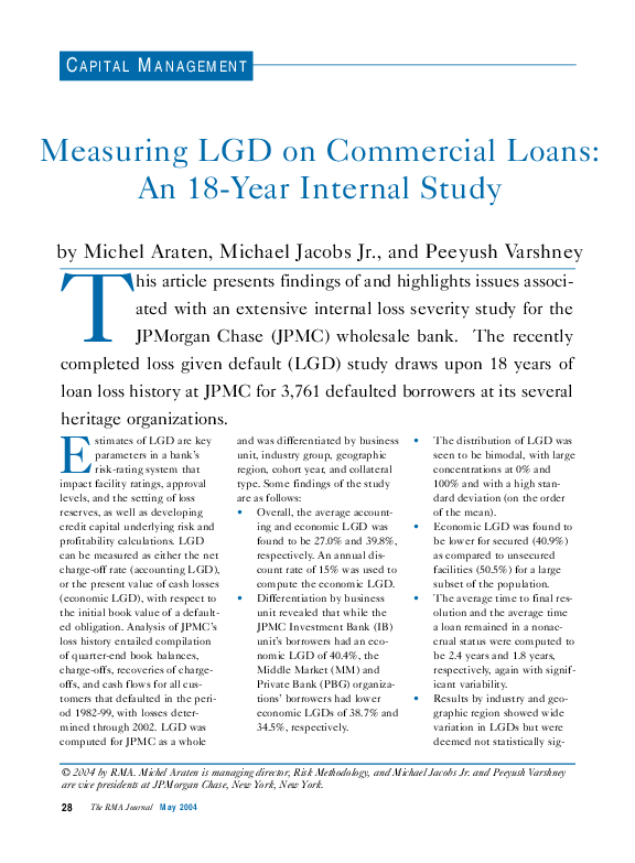 (PDF) Measuring LGD on commercial loans: an 18-year internal study