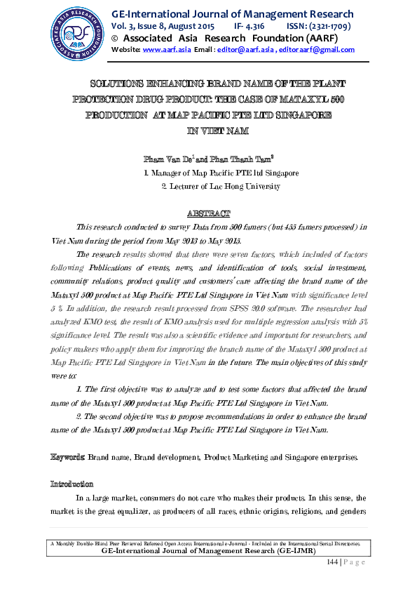 (PDF) Solutions Enhancing Brand Name of the Plant Protection Drug ...