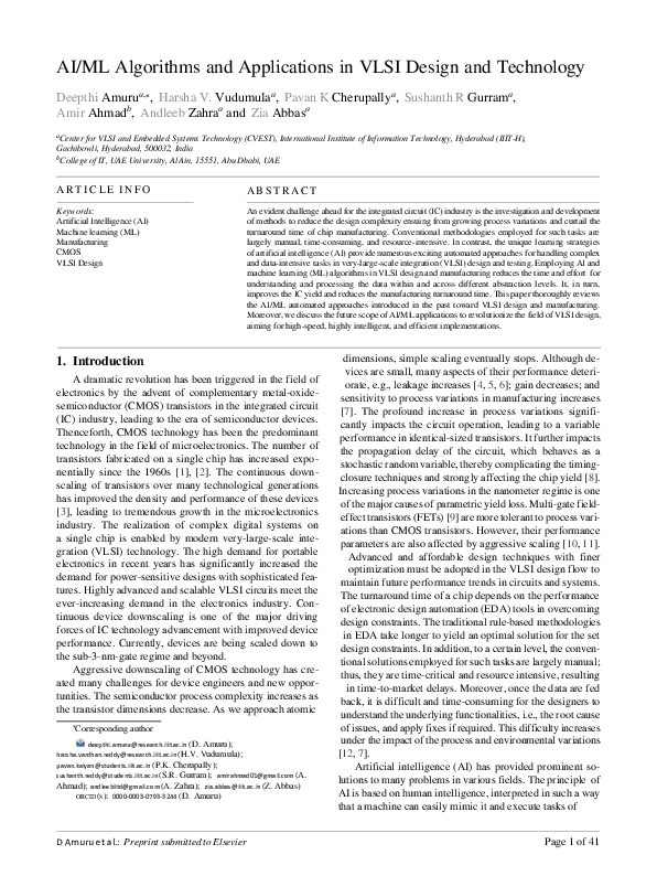 Pdf Ai Ml Algorithms And Applications In Vlsi Design And Technology
