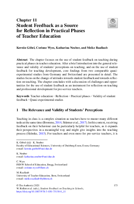 (PDF) Student Feedback as a Source for Reflection in Practical Phases ...