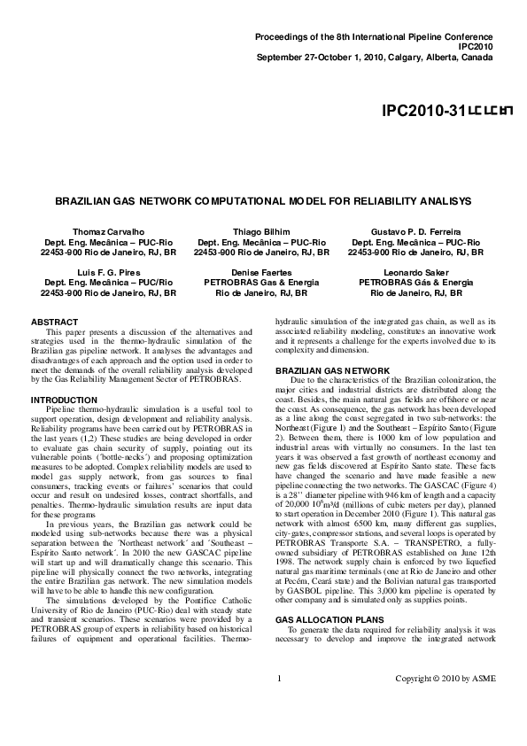 (PDF) Brazilian Gas Network Computational Model for Reliability Analysis