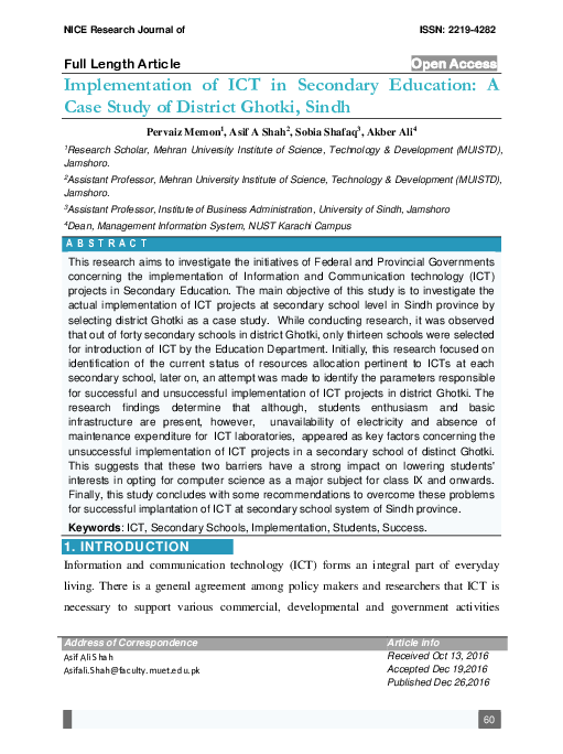 (PDF) Implementation of ICT in Secondary Education: A Case Study of ...