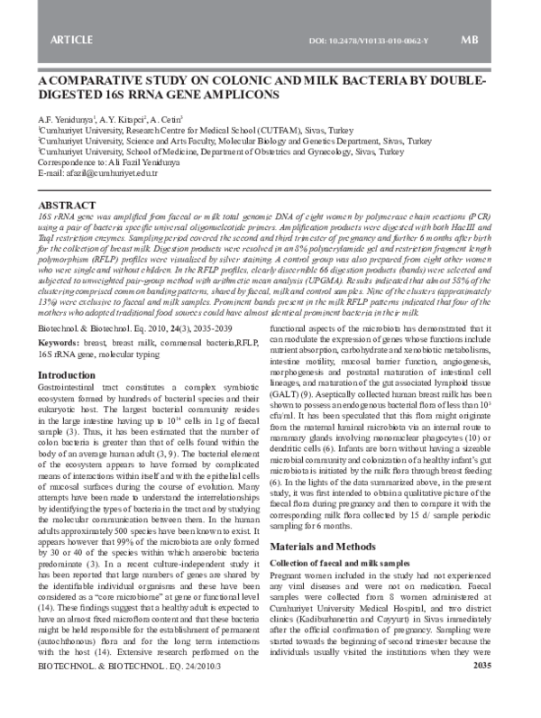 (PDF) A Comparative Study on Colonic and Milk Bacteria by Double ...