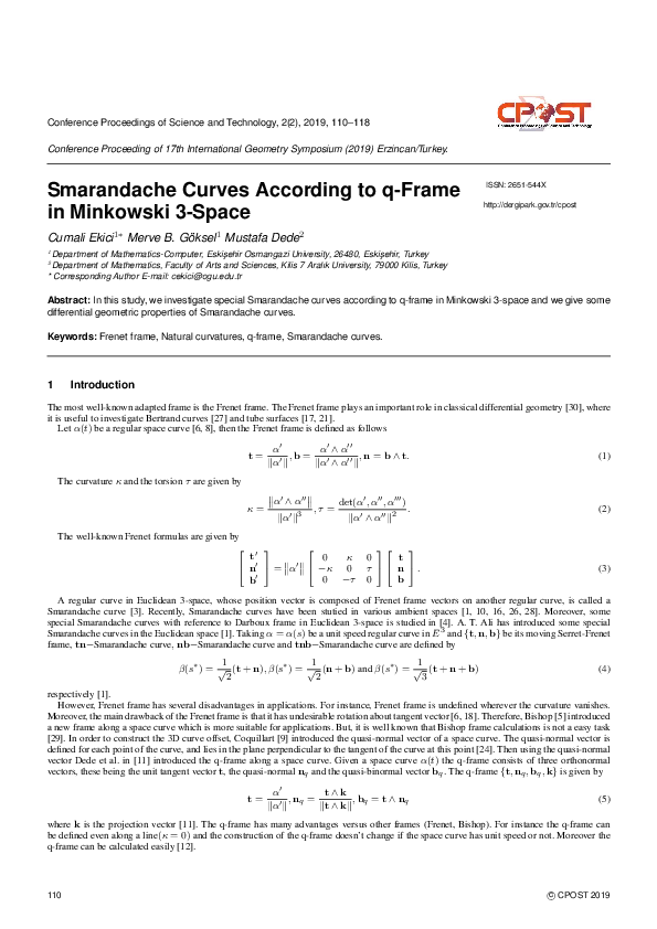 (PDF) Smarandache Curves According to q-Frame in Minkowski 3-Space