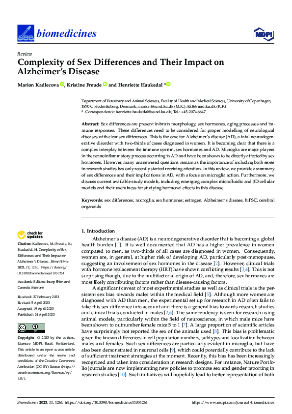 Pdf Complexity Of Sex Differences And Their Impact On Alzheimer S Disease Kristine Freude