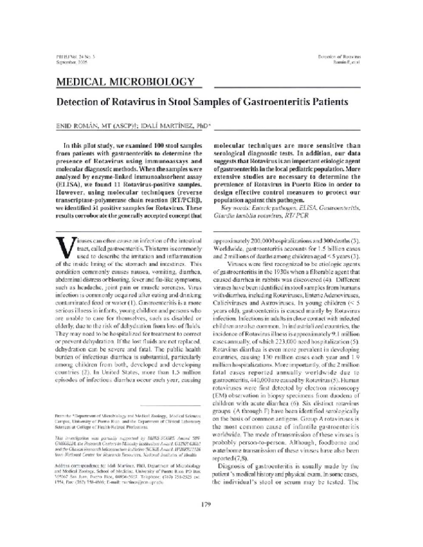 (PDF) Detection of rotavirus in stool samples of gastroenteritis patients