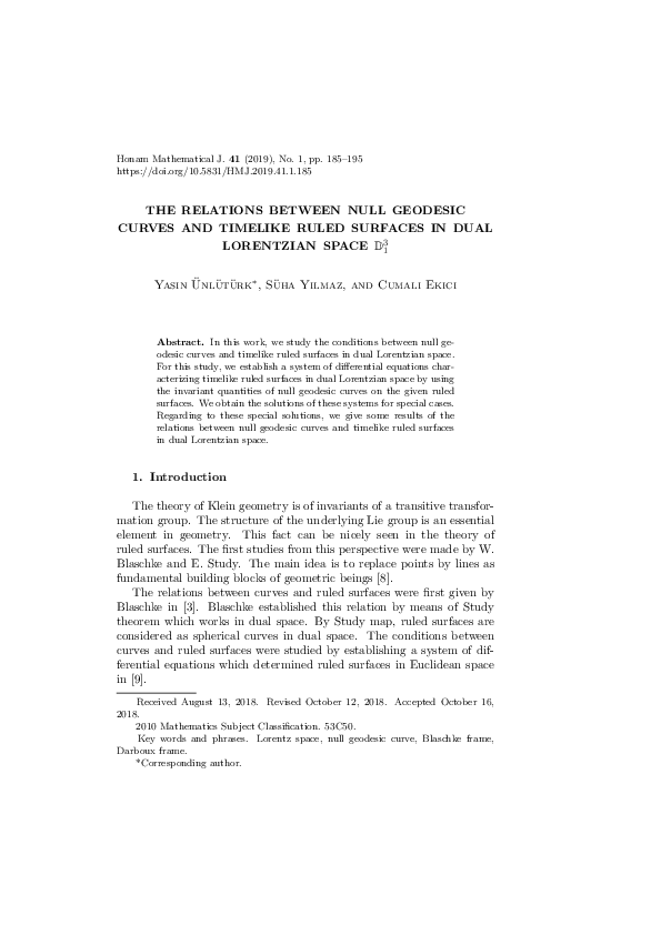 (PDF) The relations between null geodesic curves and timelike ruled ...