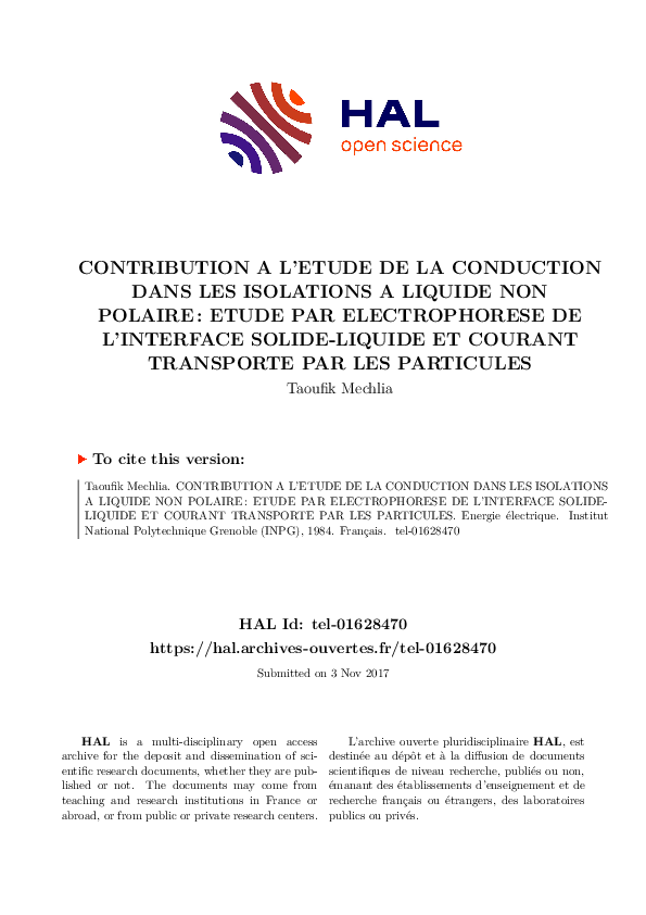 (PDF) Contribution a L'Etude De La Conduction Dans Les Isolations a Liquide Non Polaire : Etude ...