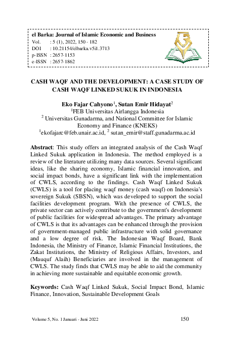 (PDF) Cash Waqf and The Development: A Case Study of Cash Waqf Linked Sukuk in Indonesia