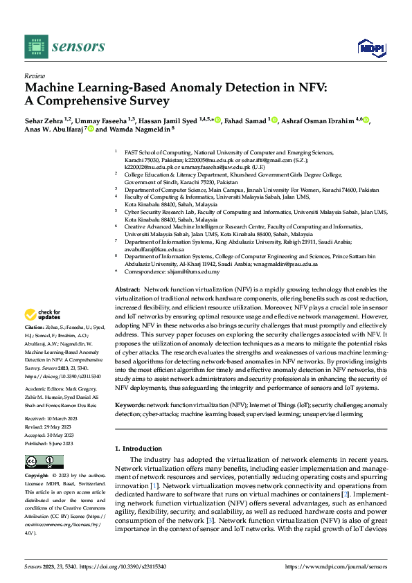(PDF) Machine Learning-Based Anomaly Detection in NFV: A Comprehensive Survey