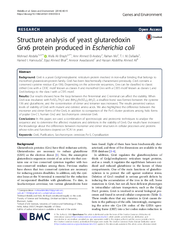 (PDF) Structural Analysis of Yeast Grx6 Protein