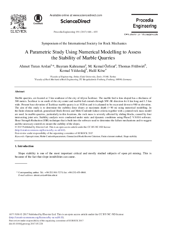 (PDF) A Parametric Study Using Numerical Modelling to Assess the Stability of Marble Quarries ...