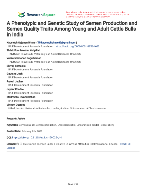 (PDF) A Phenotypic and Genetic Study of Semen Production and Semen ...