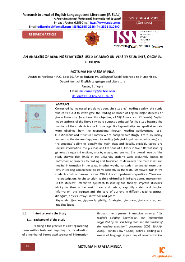 (PDF) Motuma Hirpassa Minda an Analysis of Reading Strategies Used by ...