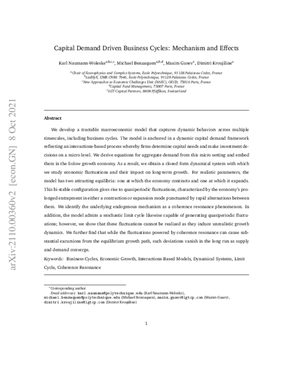 (PDF) Capital Demand Driven Business Cycles: Mechanism and Effects