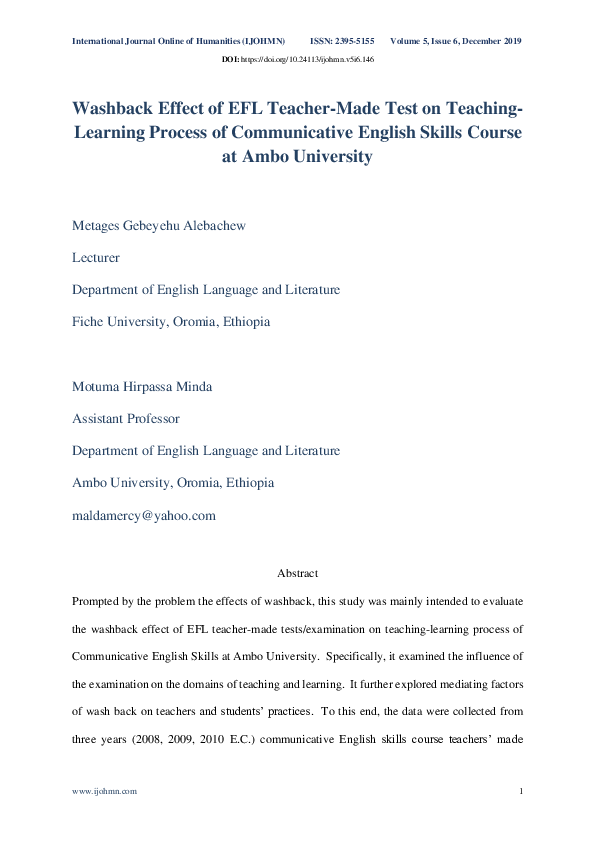 (PDF) Washback Effect of EFL Teacher-made Test on Teaching-learning ...