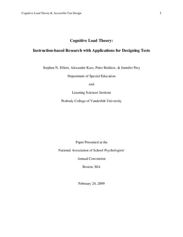 (PDF) Cognitive load theory: Instruction-based research with ...