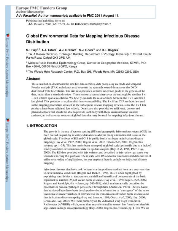(PDF) Global Environmental Data for Mapping Infectious Disease Distribution