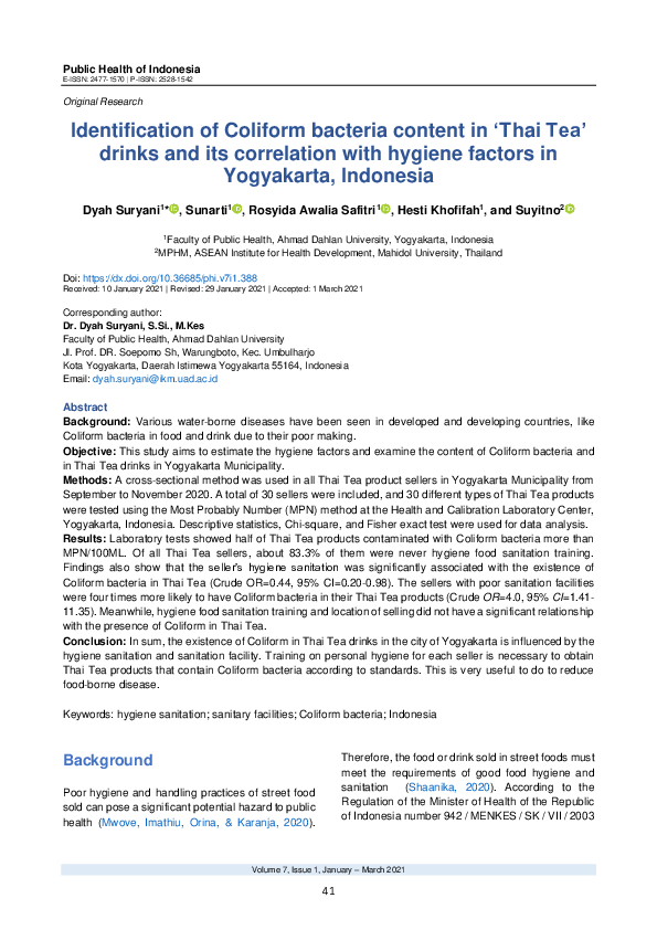(PDF) Identification of Coliform bacteria content in ‘Thai Tea' drinks ...