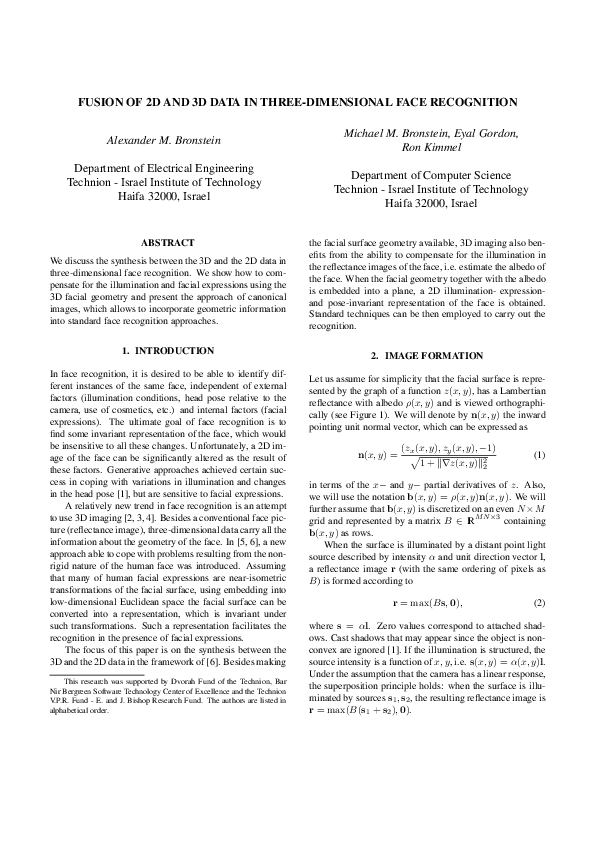 (PDF) Fusion of 2D and 3D data in three-dimensional face recognition