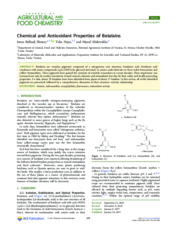 (PDF) Chemical and Antioxidant Properties of Betalains