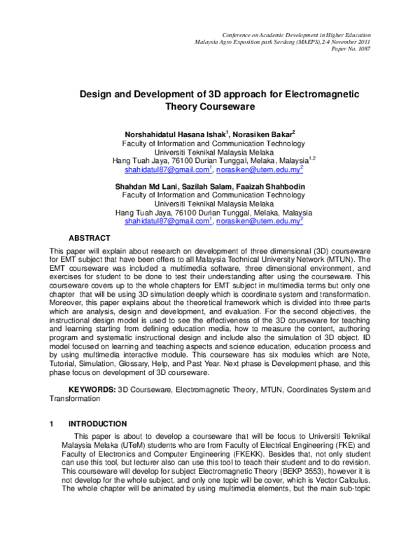 (PDF) Design and Development of 3D approach for Electromagnetic Theory ...