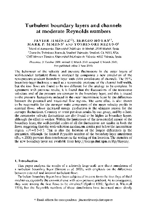 (PDF) Turbulent boundary layers and channels at moderate Reynolds numbers