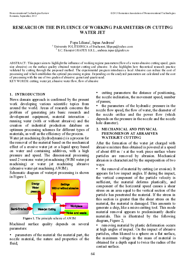 (PDF) Research on the Influence of Working Parameters on Cutting Water Jet