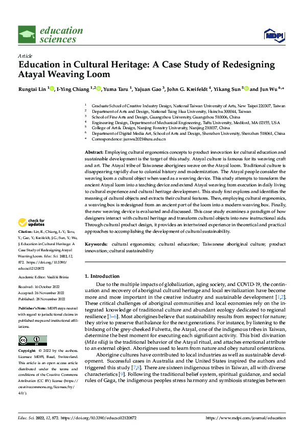 (PDF) Education in Cultural Heritage: A Case Study of Redesigning Atayal Weaving Loom