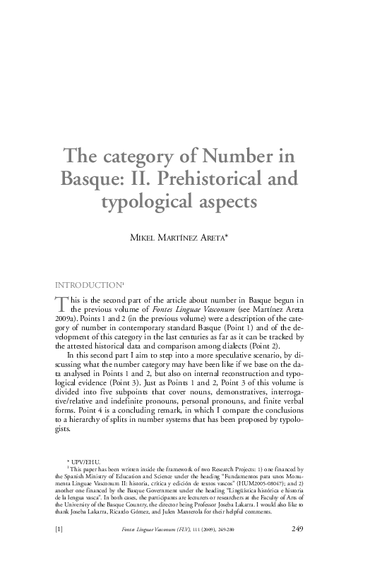(PDF) The category of Number in Basque: II. Prehistorical and ...