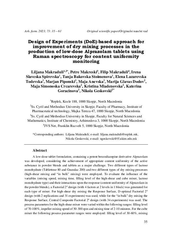 Pdf Design Of Experiments Doe Based Approach For Improvement Of Dry Mixing Processes In The