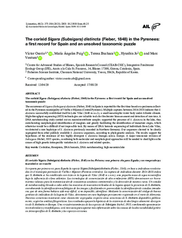 (PDF) The corixid Sigara (Subsigara) distincta (Fieber, 1848) in the ...