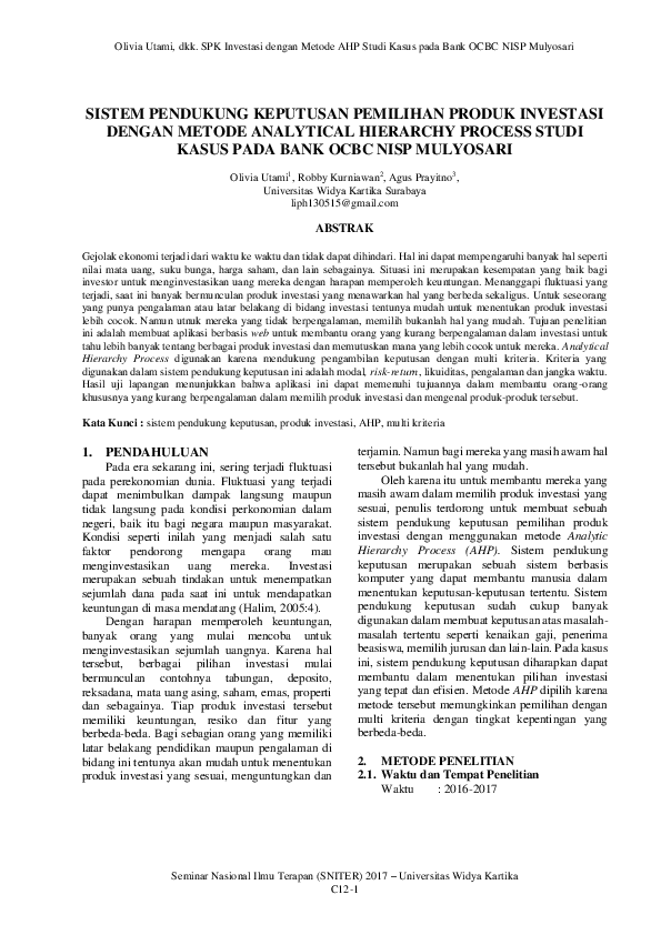 (PDF) Sistem Pendukung Keputusan Pemilihan Produk Investasi Dengan ...